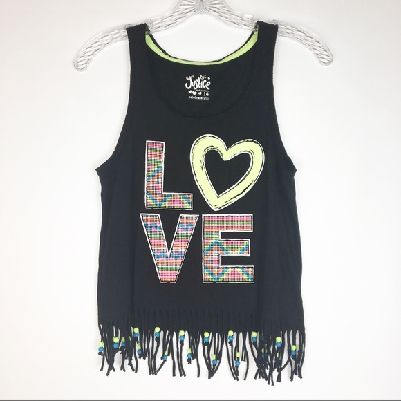 Justice | Shirts & Tops | Vintage Justice Love Beaded Muscle Fringe ...